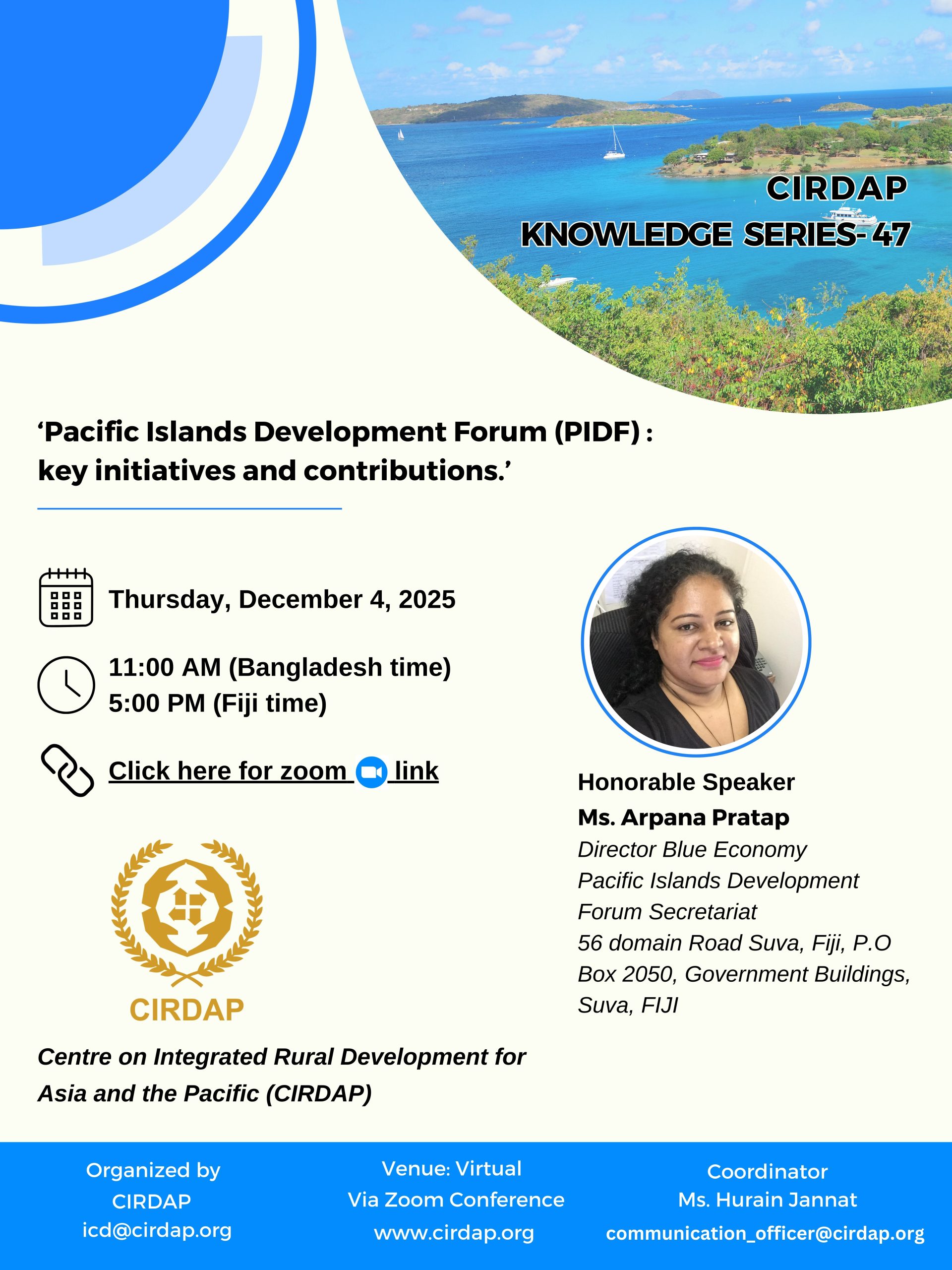 CIRDAP Knowledge Series – 47: Webinar on ‘Pacific Islands Development ...